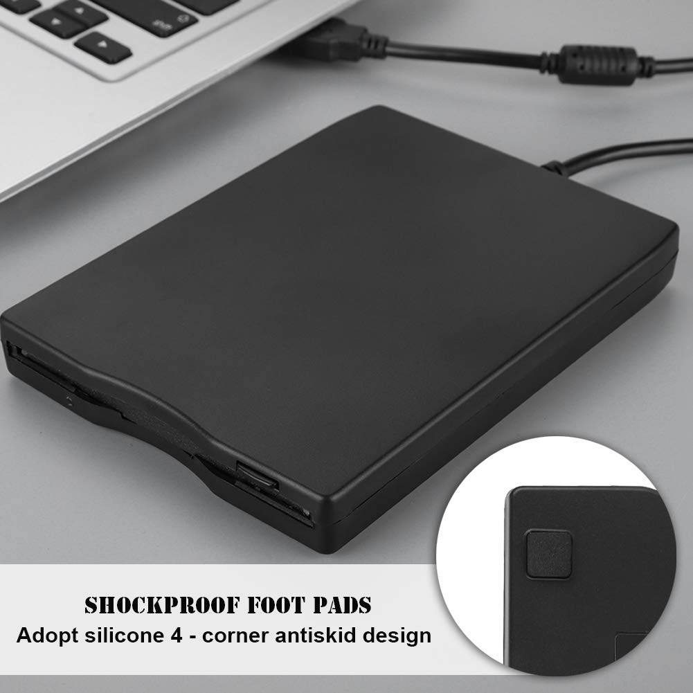 1.44 MB External USB FDD Floppy Disk Drive for PC Laptop , Floppy Diskette Disk Drive Notebook | Black USB External Floppy Diskette with Shockproof Footrest