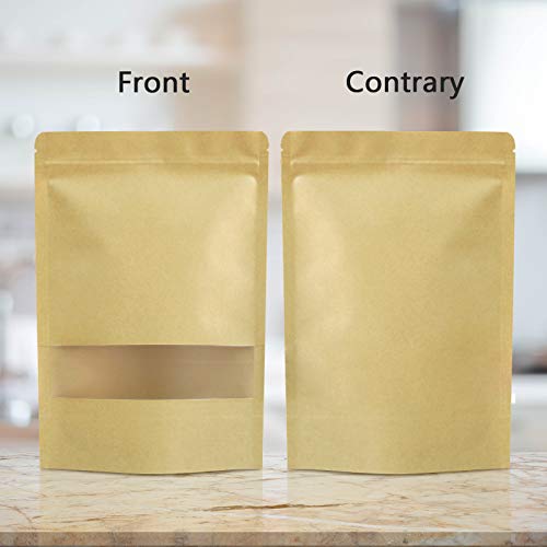 FireKylin 100 Pcs Resealable Bags,3.5" x 5.5" Stand Up Kraft Paper Bags with Matte Window, Zip Lock Food Storage Bags for Packaging Products, Reusable, Sealable