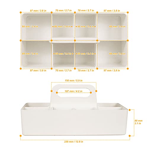 Baby Shower Caddy Plastic Nursery Portable Storage Organizer Caddy Tote for Child/Kids, Divided Basket Bin with Plastic Handle for Bathroom, Dorm Room, Holds Hand Soap, Bottles, Spoons (Beige)