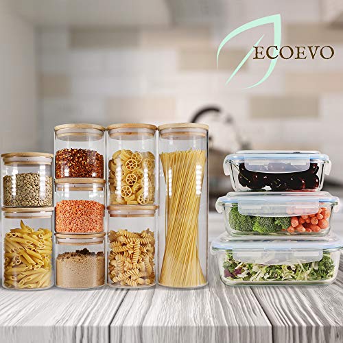 ECOEVO Glass Jars with Bamboo Lids, Glass Food Jars and Canisters Sets, 9 Pack of 16oz