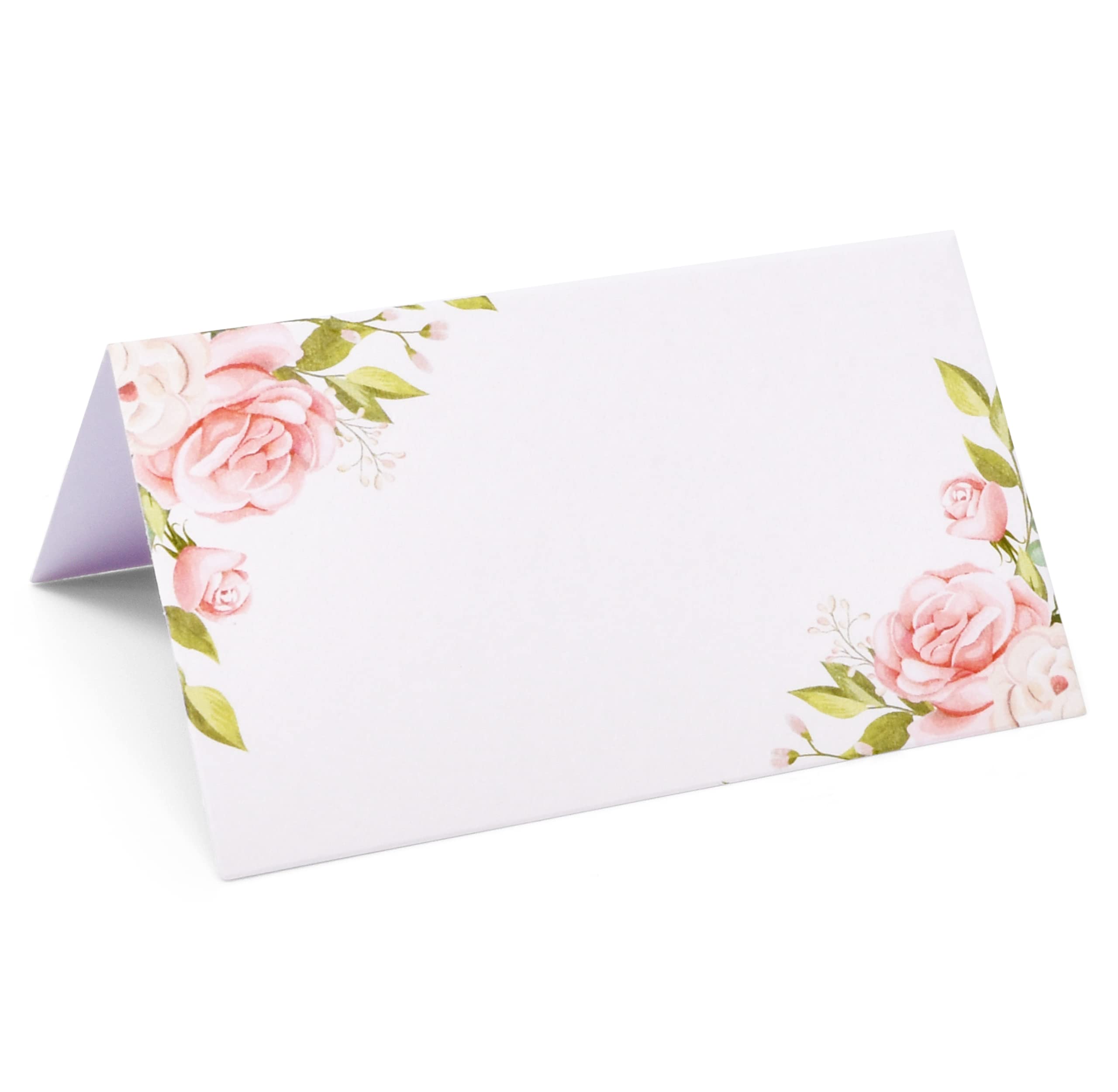 100 Floral Place Cards Pink Paper Peony Flower Wedding Seating Name Card Table Setting Folded Tent Cards for Baby Shower Dinner Weddings Reception Tables Placement Party Decorations 2 x 3.5 Inch