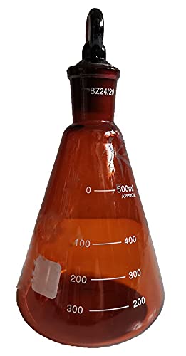 DONLAB CSE-0500 Glass 500ml Amber Brown Erlenmeyer Flask with Stopper Conical Flask