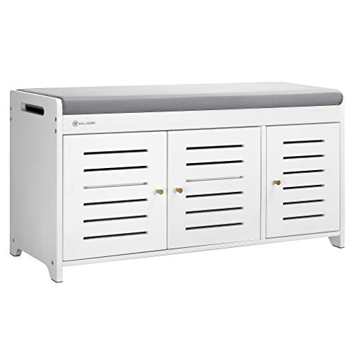 BALANBO Shoe Storage Bench Shoe Cabinet Bamboo Shoe Rack Cushion Seat Soft for Comfort Style Perfect for Entryway First Impression(White)