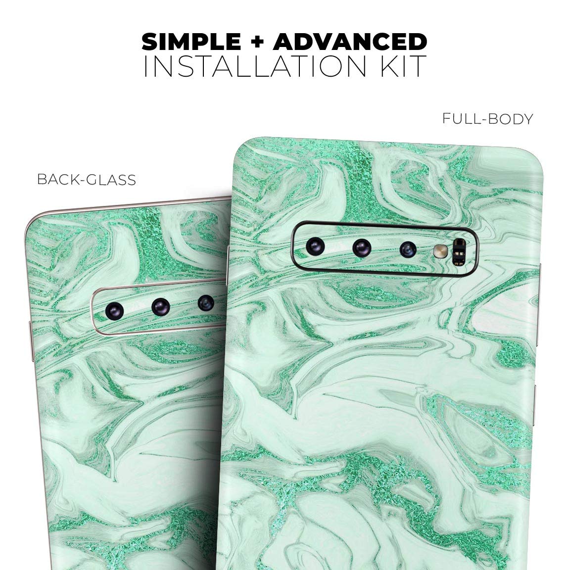 DesignSkinz Mint Marble & Digital Gold Foil V6 Protective Vinyl Decal Wrap Skin Cover Compatible with The Samsung Galaxy S20 (Screen Trim & Back Glass Skin)