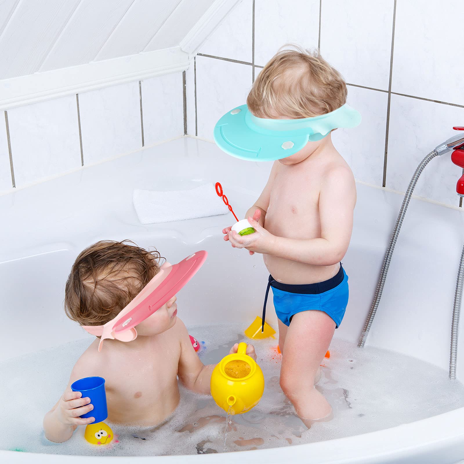 Baby Shower Cap Baby Hair Washing Bath Cap Safe Silicone Protection Bath Cap Soft Adjustable Visor Hat for Protector Head Eye Ear Shampoo Caps for Toddler Baby Kids Children