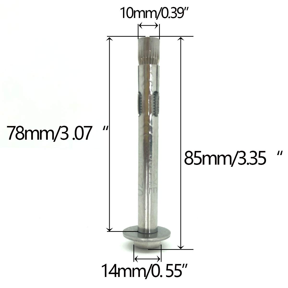 L-A Repair Part External Hex Expansion Bolt 304 Stainless Steel Expansion Bolts M8x80mm Silver (Pack of 3)