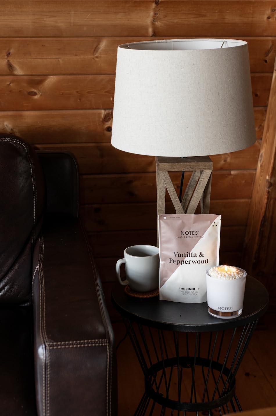 NOTES Sustainable Candle Refill | Non-Toxic Fragrance, Natural Wax Beads (Beeswax, Rice bran and Soy), Cotton Wick and Sustainer - (1) Vanilla & Pepperwood