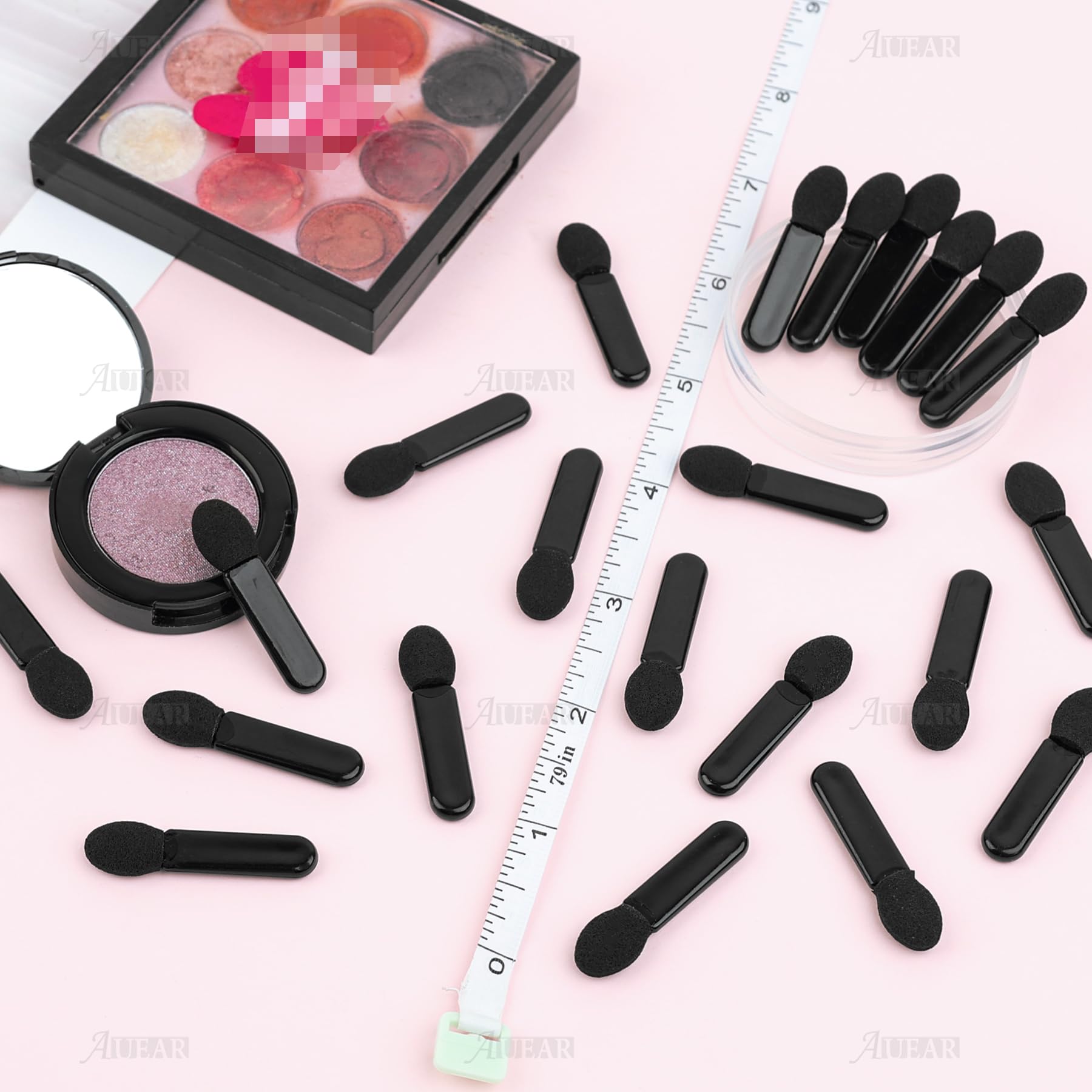 AUEAR, 50 Pack Disposable Eye Shadow Brushes Applicators Sponge Oval Tipped Dual Sides Brush Makeup Tool Black