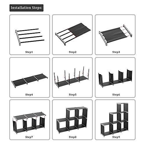 Amuxing Cube Storage Organizer, 6 Cubes Plastic Closet Shelves Modular Book Shelf Organizer for Bedroom Office Living Room Black