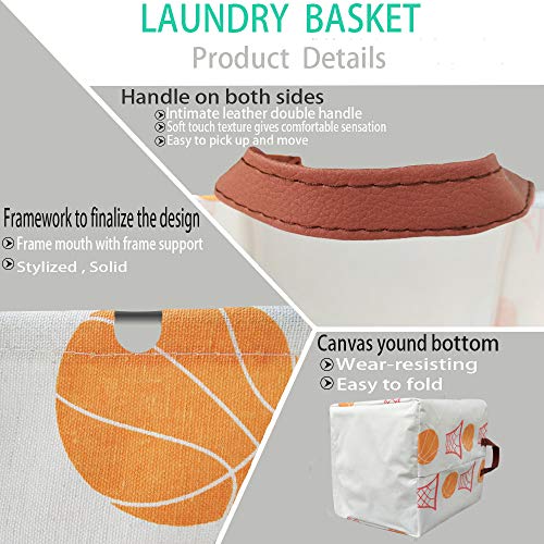 BOOHIT Square Storage Box Basket,Canvas Fabric Toy Collapsible Storage Organizer Bin,PE Waterproof Storage Box,Laundry Basket for Kid Rooms,Playroom,Shelves,Toy Basket,Gift Basket(Basketball)