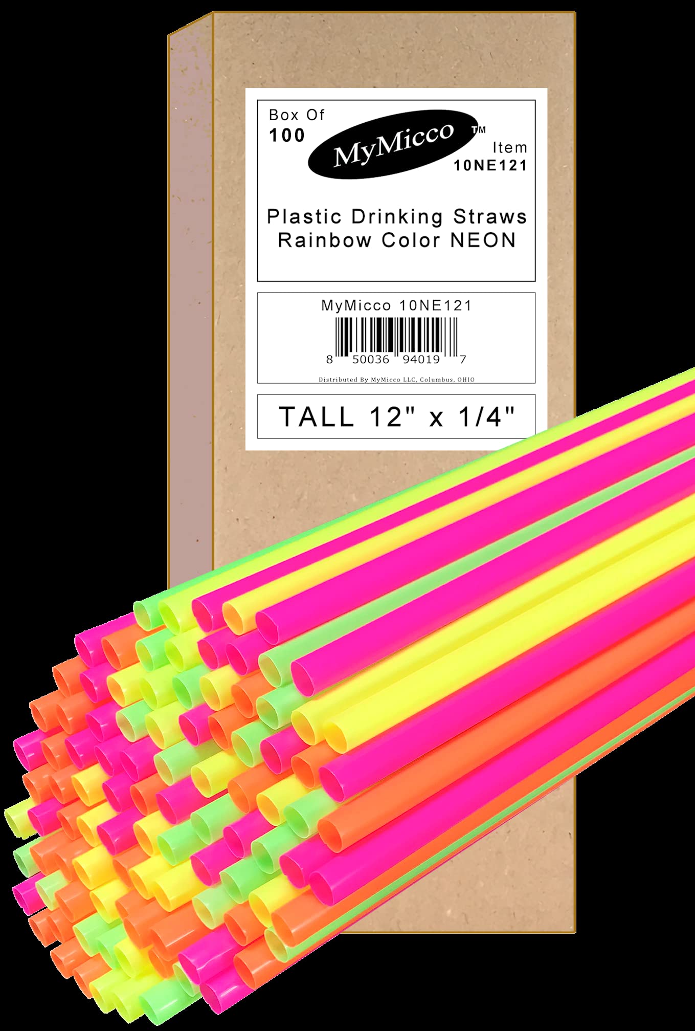 10NE121 MyMicco - 150 Giant 12" x 1/4" Neon Plastic Straws - Shakes, Shakes - Ships To You From OHIO
