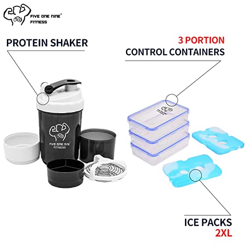 519 Fitness Meal Prep Backpack,Insulated Cooler Lunch Backpack with Computer Compartment,Hiking Picnic Cooler Rucksack for Men and Women,3 Meal Containers,2 Ice Packs and Protein Shaker(Black)