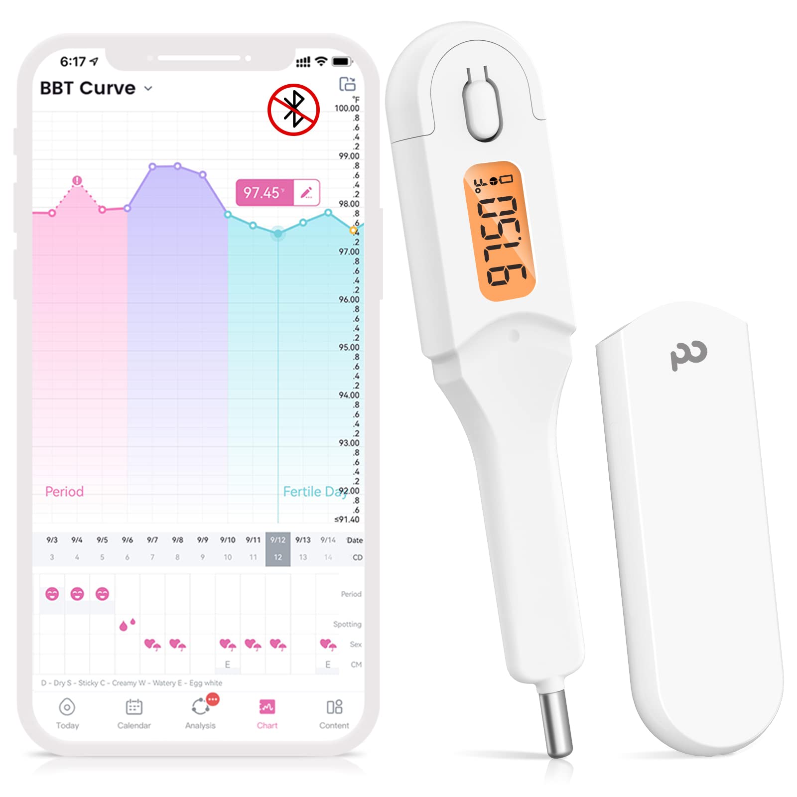 Femometer Basal Body Thermometer, Basal Thermometer for Ovulation, BBT for Fertility Tracking, Soft Backlight and Memory Recall, FM-VC-301(White)