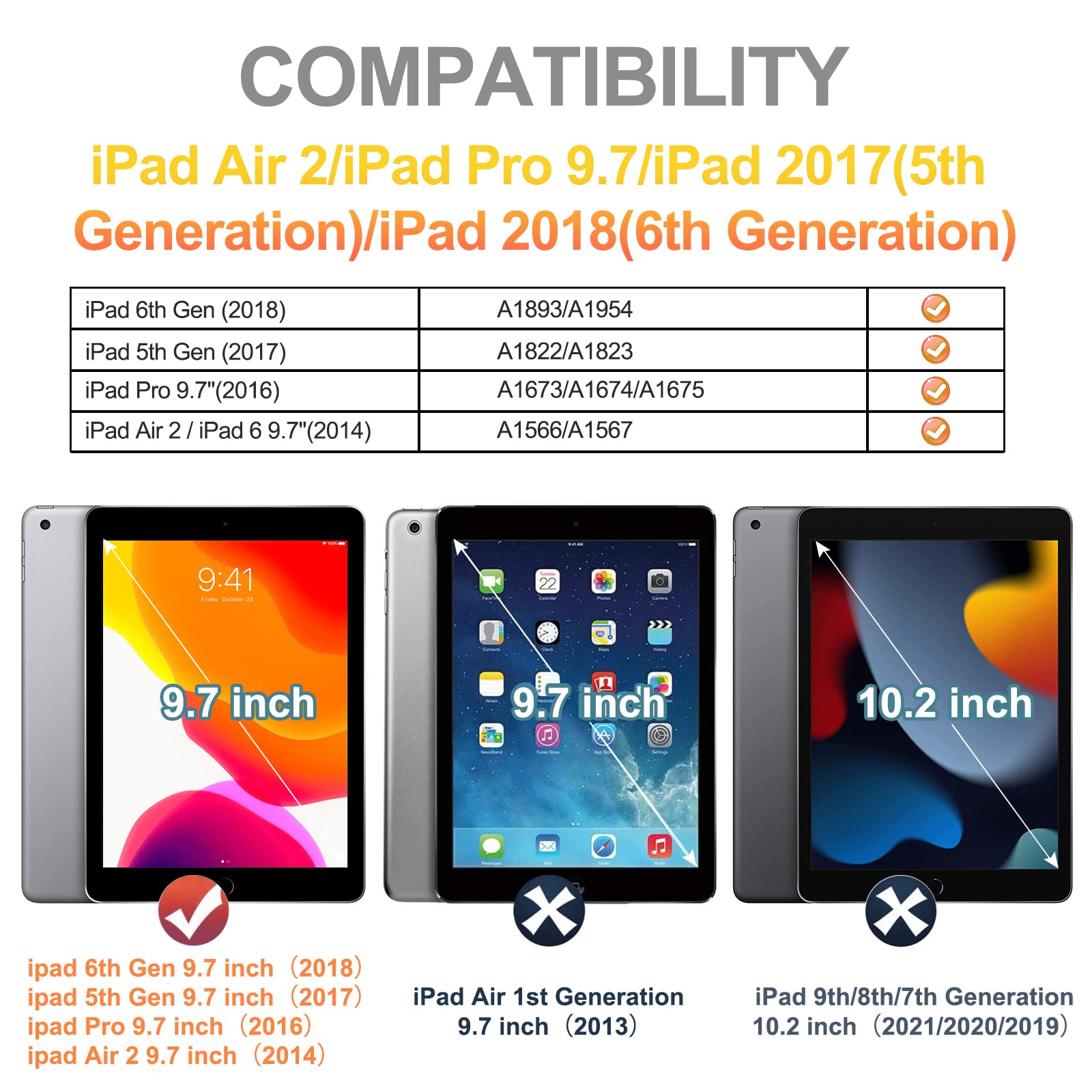 BRAECN Silicone Case for iPad 9.7 Inch 6th/5th Generation, iPad Pro 9.7, iPad Air 2, Triple Protected Rugged Cover with Stable Kickstand/Hand Grip/Pencil Holder/Shoulder Strap for Kids-Navy+Blue