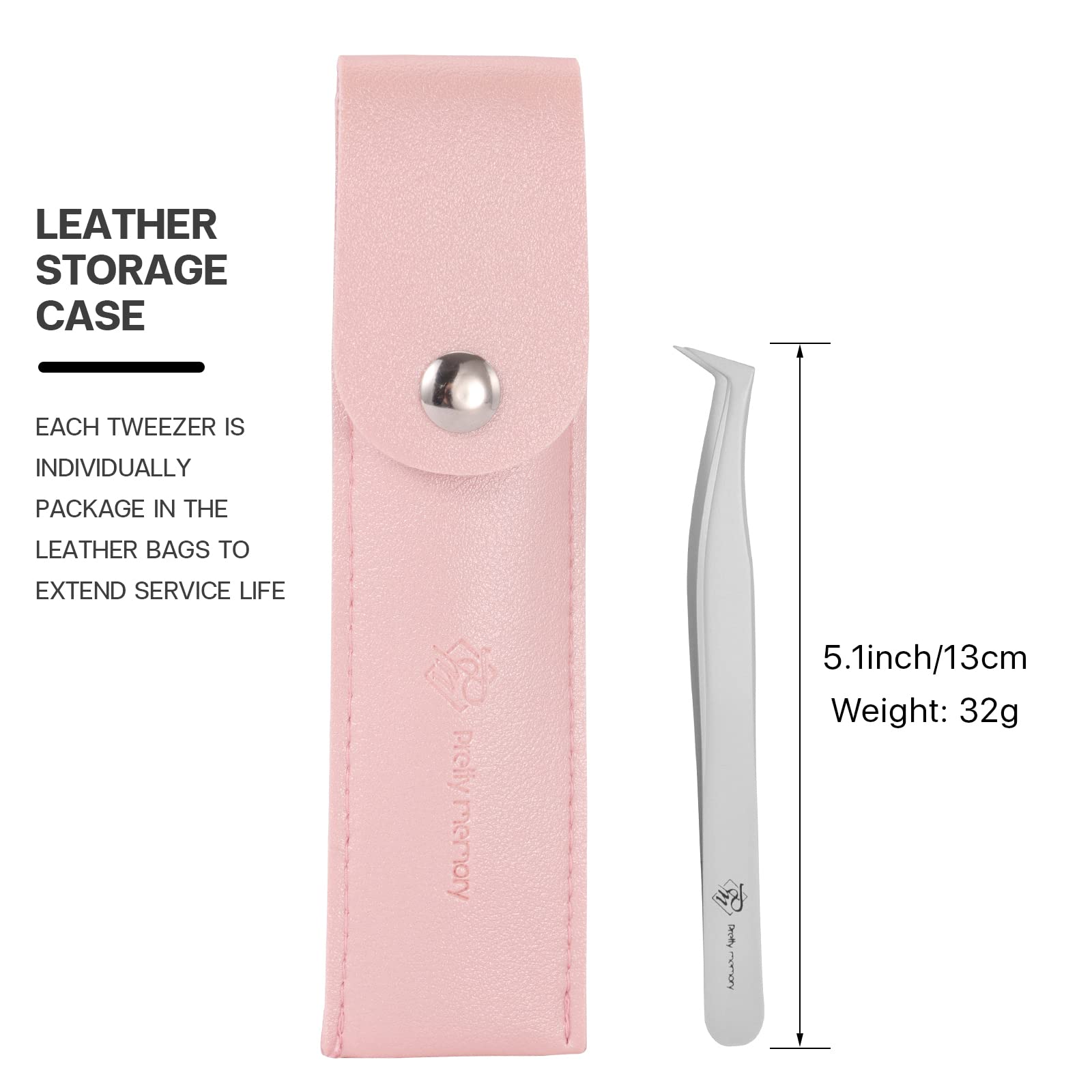 Pretty memory Volume Lash Tweezers, Stainless Steel Eyelash Extension Tweezers, Professional Precision Mega Curved Angled Tweezer, Silver