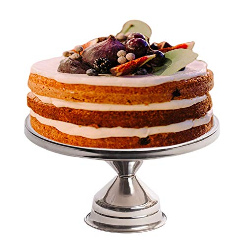 eHomeA2Z Stainless Steel Round Cake Stand 13" Inch Dessert Stand Reusable Birthday Wedding New Year Decoration (Tall Base)