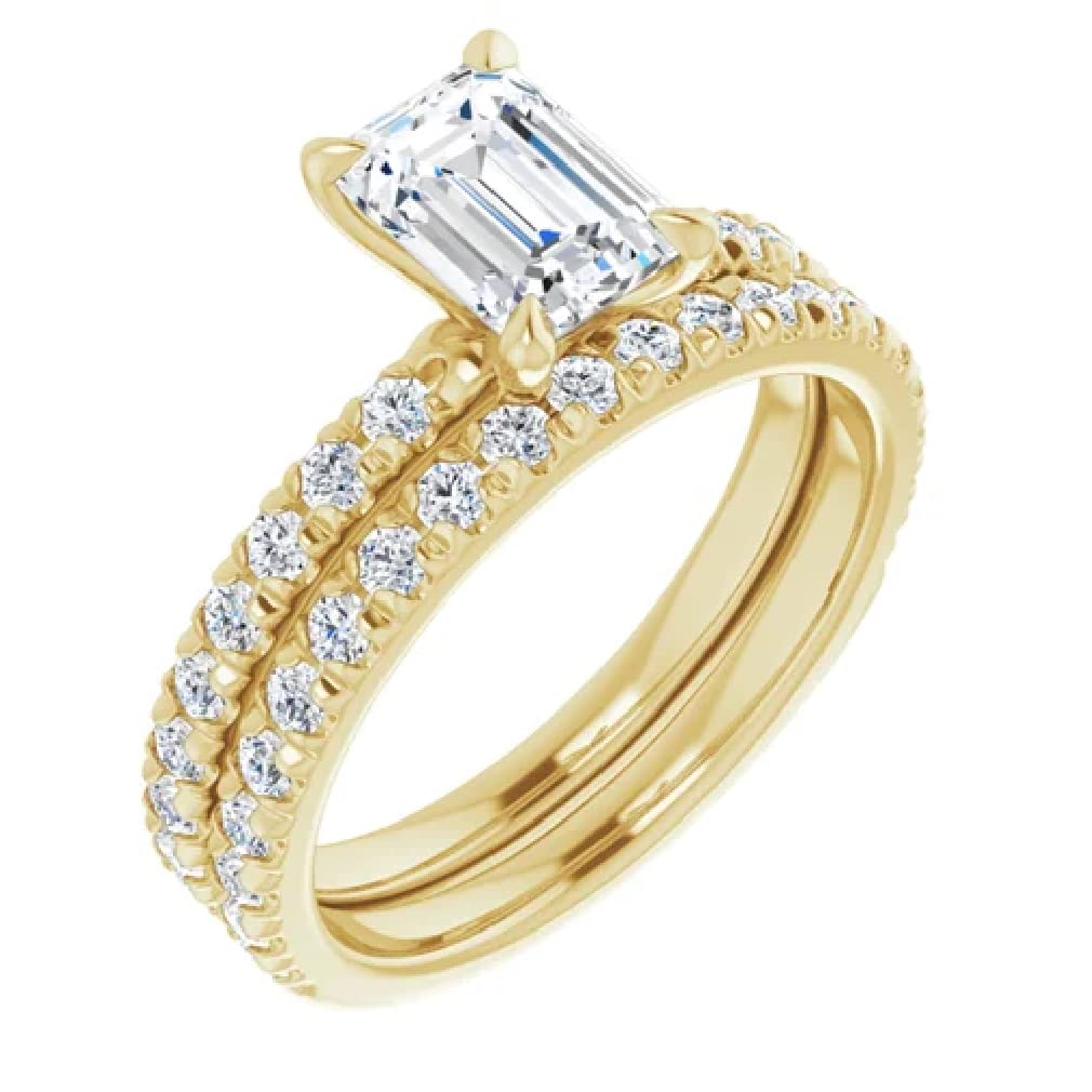10K Solid Yellow Gold Handmade Engagement Rings 1 CT Emerald Cut Moissanite Diamond Solitaire Bridal Wedding Ring Set for Her Women Minimalist Anniversary Propose Gifts