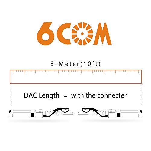 6COM 10G SFP+ DAC Cable, 3 M (10ft) Passive Twinax Cable, Direct Attach Copper, SFP+ to SFP+, 10GBASE-CU Cable for Cisco, Ubiquiti, D-Link, Supermicro, Netgear, 3 Meter