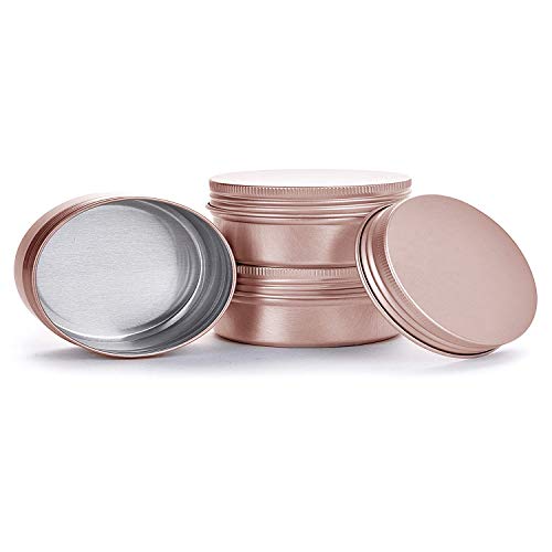 2 Ounce Aluminum Tin Jar Refillable Containers 60 ml Aluminum Screw Lid Round Tin Container Bottle for Cosmetic, Lip Balm, Cream, 20 Pcs Rose Gold