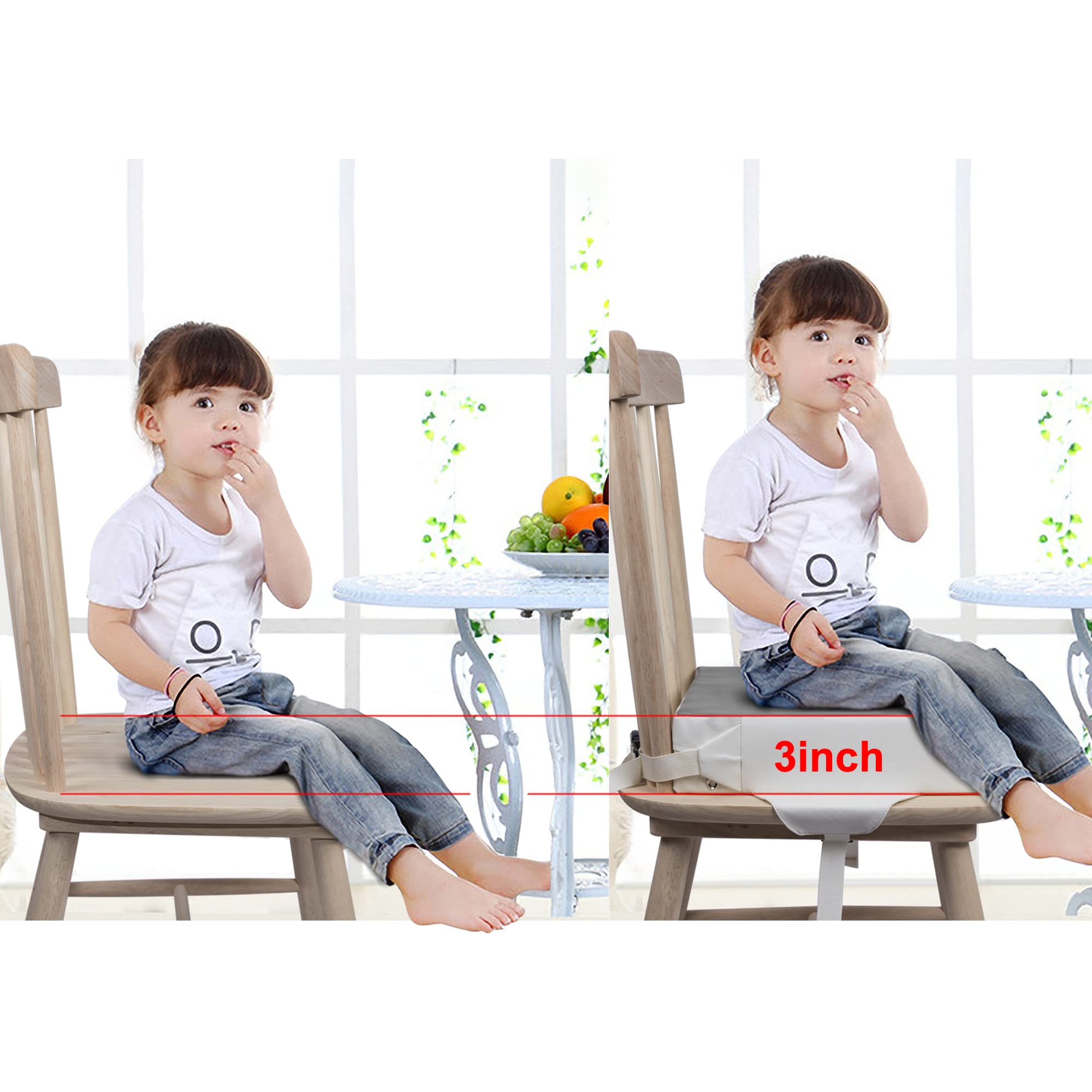 Toddler Booster Seat Dining, PU Washable 2 Straps Safety Buckle Kids Booster Seat for Dining Table, Portable Travel Increasing Cushion…