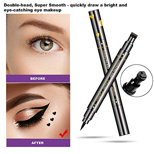 6 Styles/Set Pen Eyeliner Stamp Wing Liner, Waterproof, Double Sided & Long Lasting Eye Pencil, (Heart/Moon/Star/Flowers) Shape Stamp Pen, Super Slim Gel Felt Tip High Black Pigment (6PCS)