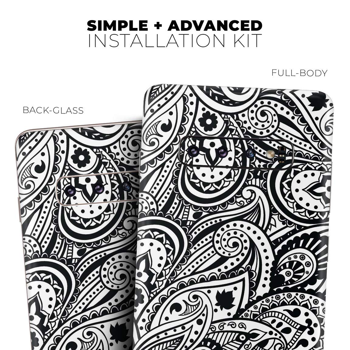 DesignSkinz Black and White Aztec Paisley Protective Vinyl Decal Wrap Skin Cover Compatible with The Samsung Galaxy S20 (Screen Trim & Back Glass Skin)
