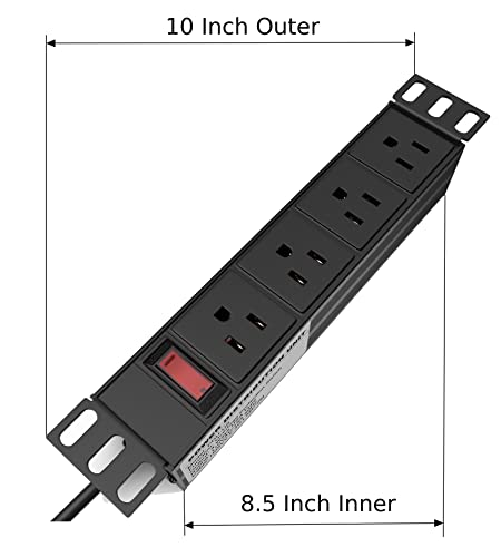 10" Rack PDU - 1U (4 Outlet) Power Distribution Unit 10 inch for Mini Racks w/Protection (110V/15A 6ft Cable) Network Cabinet Rackmount Power Strip (in Wall, Desk or Server Rack Mount) Tupavco TP1713