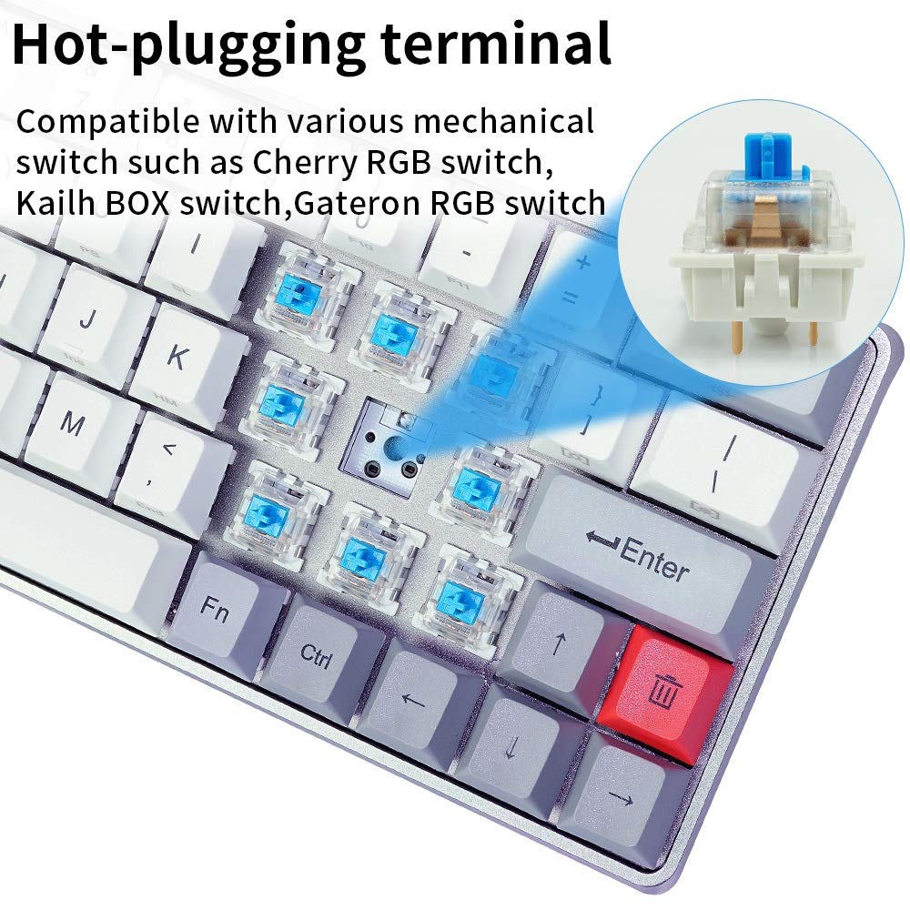 Teerwere Gaming Keyboard 64 Key Aluminum Alloy Case PBT Keycaps Hot Swappable RGB Mechanical Keyboard Brown Switch Gray Aluminum Alloy Case Mechanical Gaming Keyboard (Color : Pink, Size : One Size)