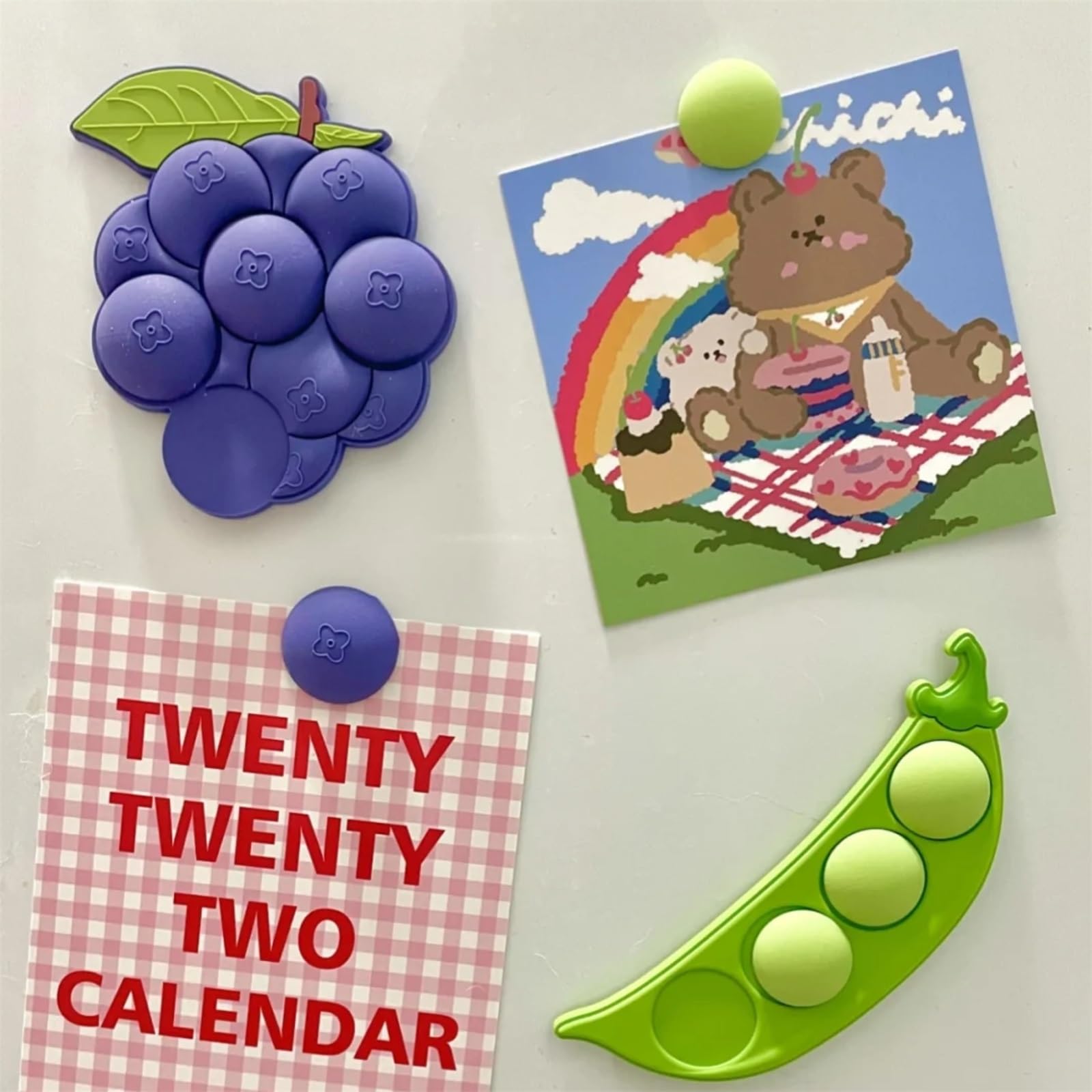 10 Pcs 3D Fruit Fridge Magnets Cute Fridge Magnets Grapes Peas Refrigerator Magnets Fun Magnets Blueberry Pea Pod Fridge Magnets