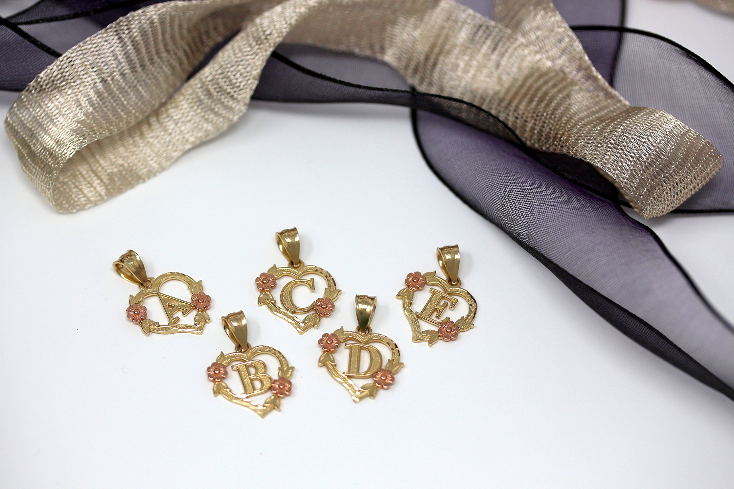 10k Two-Tone Initial Heart Pendant for Women in Yellow and Rose Gold - Letter L