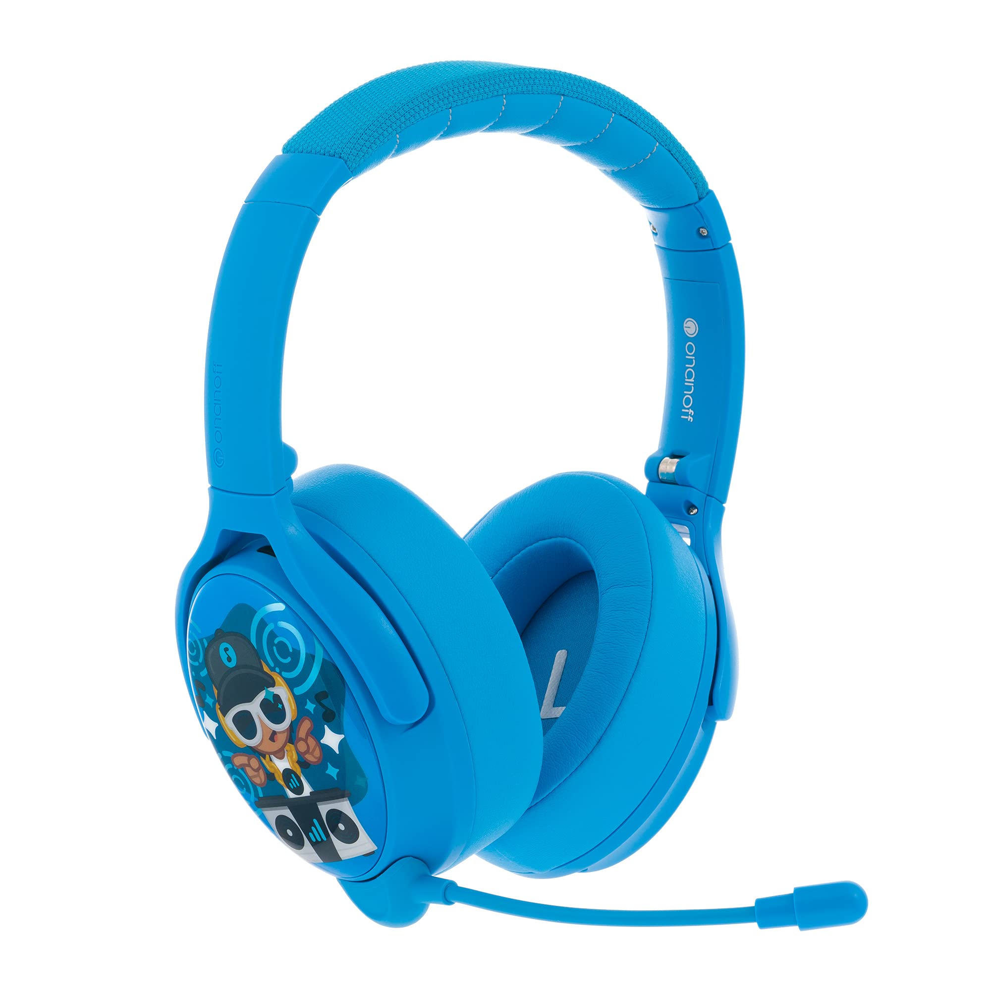 BuddyPhones Cosmos+ Active Noise Cancelling Bluetooth Kids Headphones, Over-Ear Volume Limiting with Built in Mic, 24 Hours Battery Life, Cool Blue