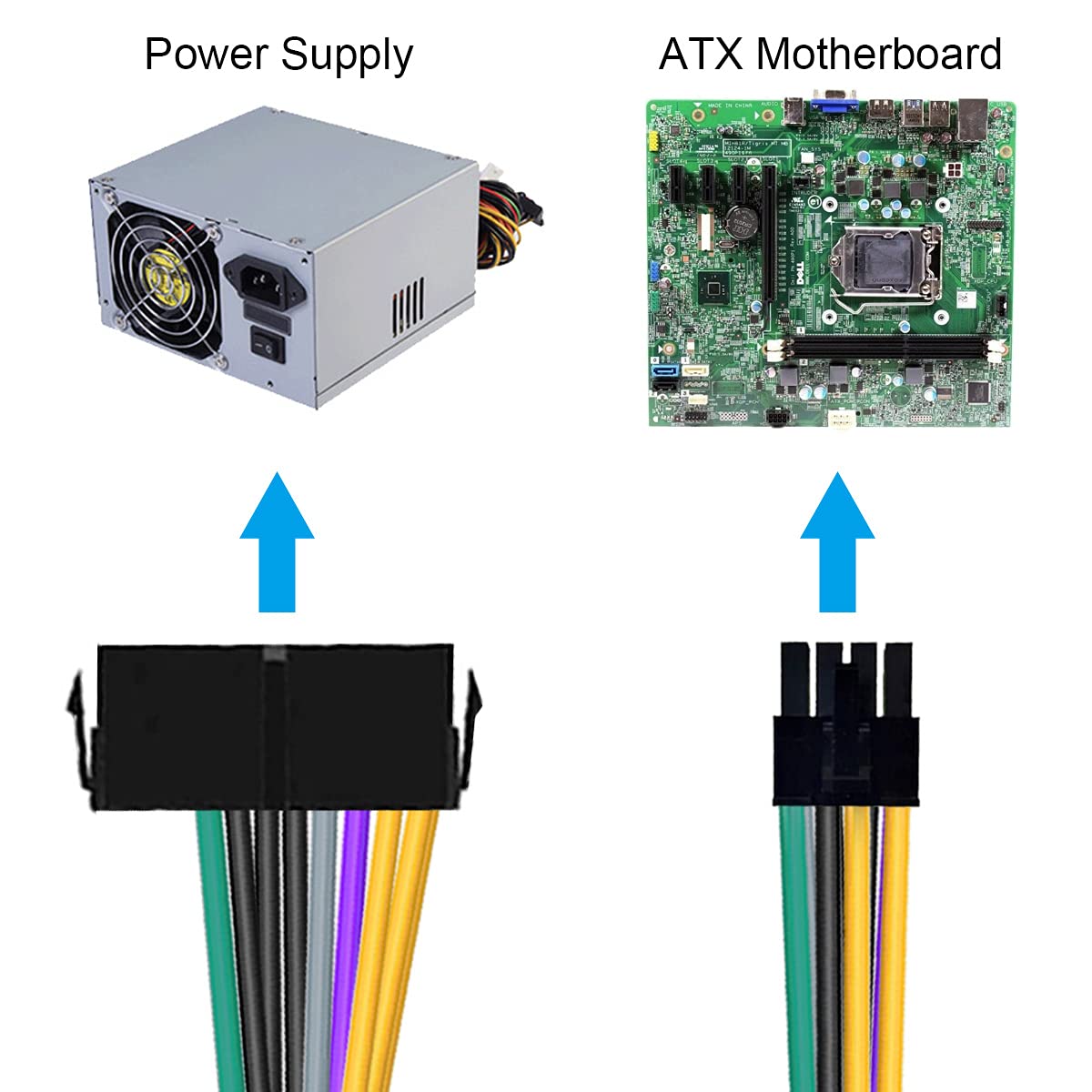DKARDU 24 Pin to 8 Pin ATX, PSU Power Supply Adapter Cable for DELL Optiplex Motherboards 3020 7020 9020 30cm 12-inch 18AWG