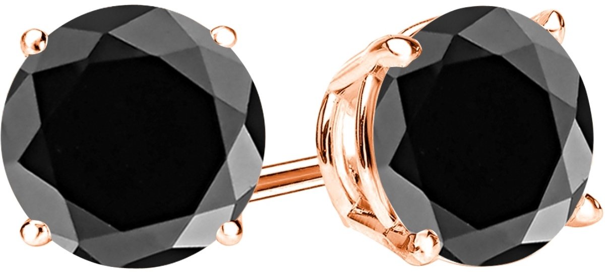 1/2 0.5 Carat Total Weight Black Diamond Solitaire Stud Earrings Pair 14K Rose Gold Popular Premium Collection Push Back