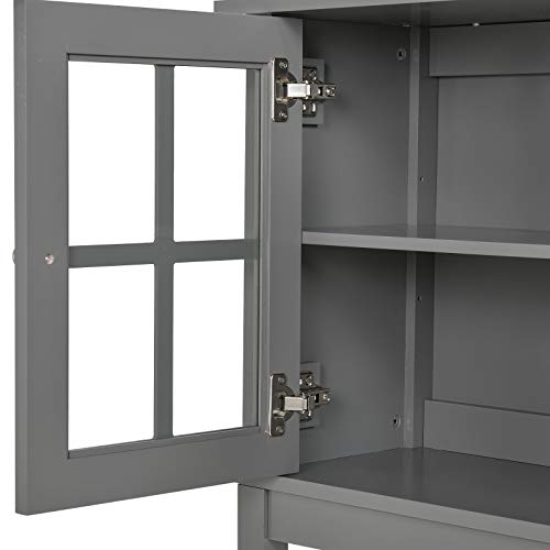 HOMCOM Coffee Bar Cabinet, Modern Sideboard Buffet Cabinet, Kitchen Cabinet with 2 Glass Doors, Adjustable Inner Shelving and Bottom Shelf, Grey