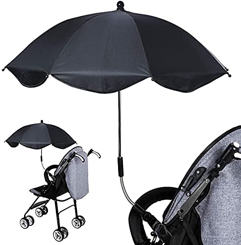 Baby Strollers Umbrella, Waterproof UV Protection Baby Pram Sun Umbrella Canopy Sun Rain Umbrella Parasol with Clip Clamp Strollers Accessories,Suitable for Beach Chairs, Baby Strollers (Black)