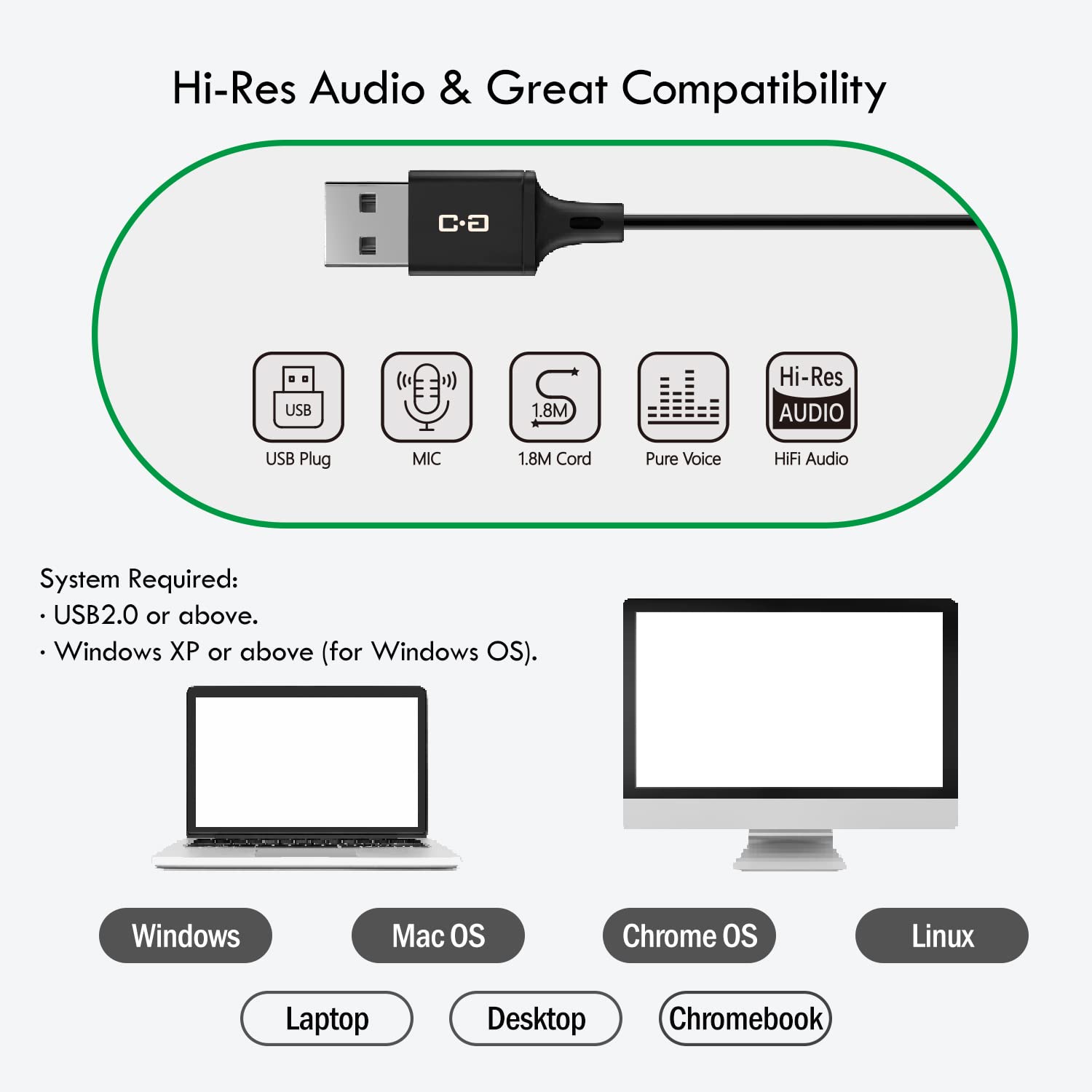 C G CHANGEEK USB Earbuds for Computer, in-Ear USB Headphones with Microphone & 1.8M Long Cord, USB-A Headset Compatible with Laptop, Desktop PC, Notebook, Chromebook, CGS-W1B [Microphone Upgraded]