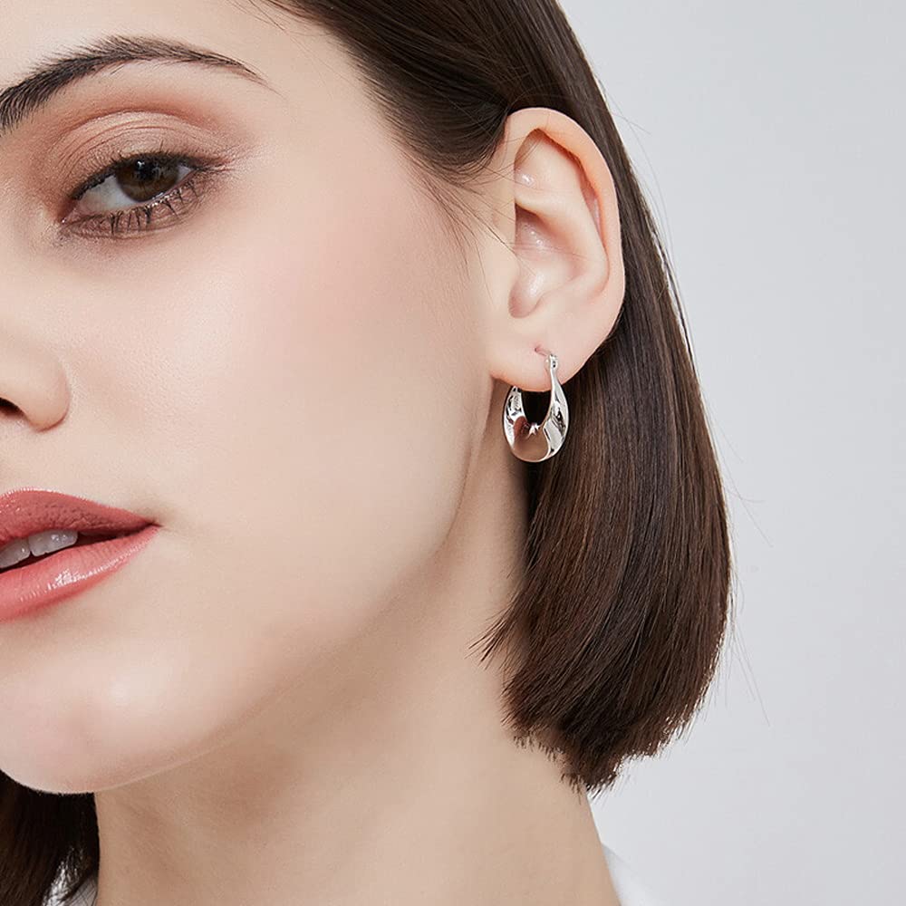 14K Gold Plated Hoop Earring for Women,Hypoallergenic Chunky Gold Earrings Small Simple Womens Hoop Earring