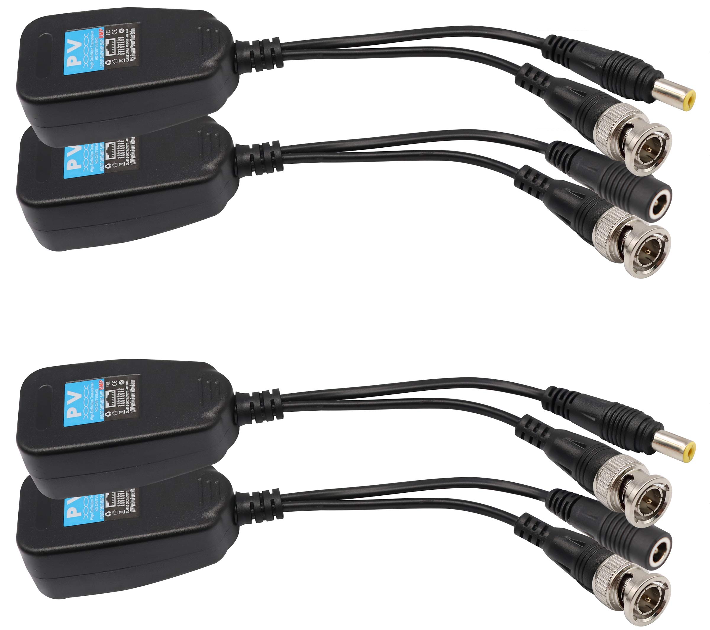 AAOTOKK Video Balun RJ45 to BNC Transceiver Transmitter HD-CVI/TVI/AHD/CVBS with DC Power Connector for 1080P 3MP 4MP 5MP 8MP CCTV Security DVR Surveillance Camera System (4Pairs)
