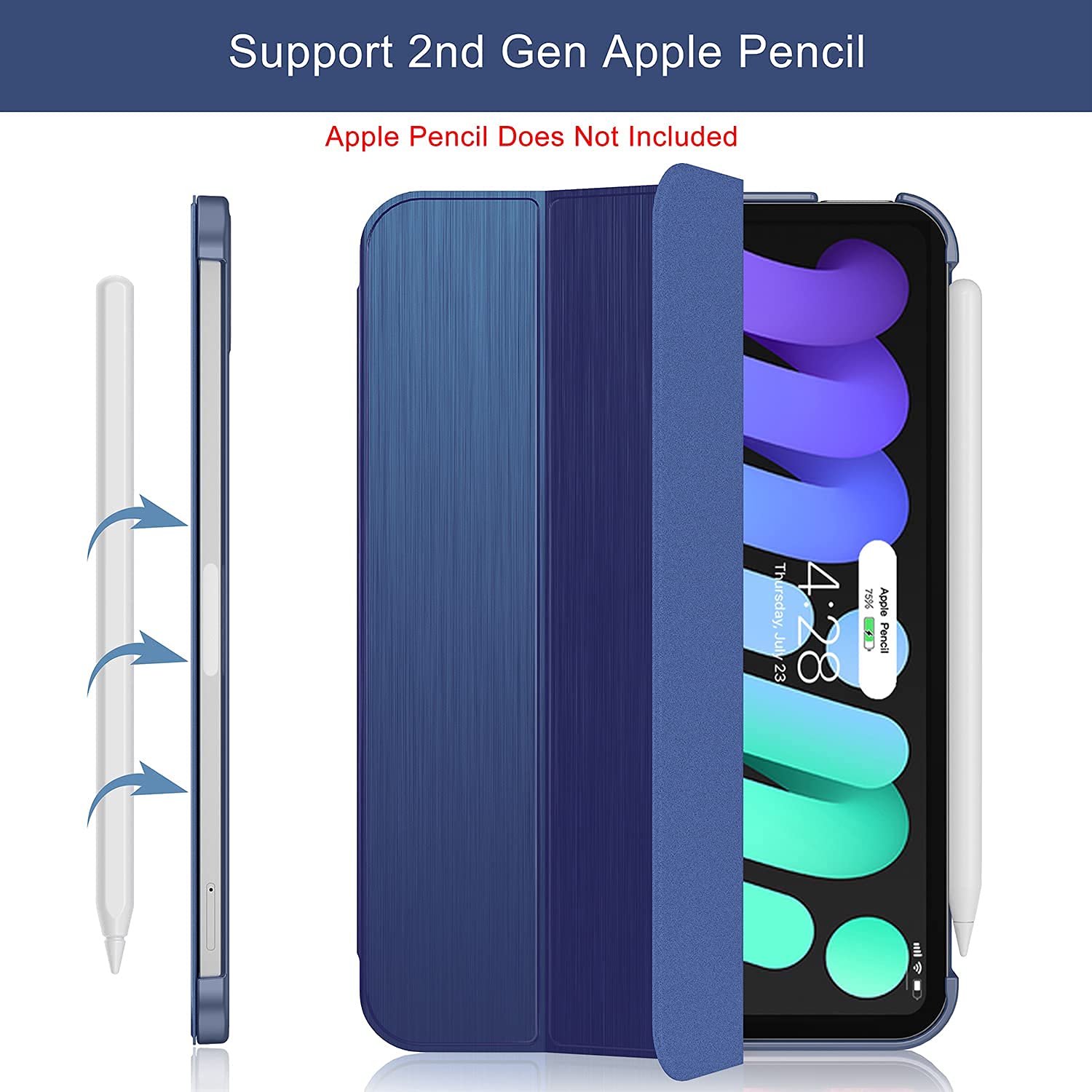 Soke for iPad Mini 7 Case A17 Pro, iPad Mini 7th/6th Generation 2024/2021- [Slim Trifold Stand + Auto Wake/Sleep], Protective Hard PC Back Cover for Apple iPad Mini 7/6 Gen 8.3 Inch - Navy