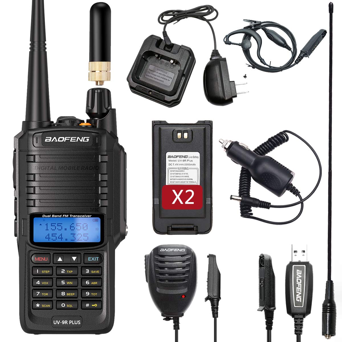 Airiton x Baofeng UV-9R Plus 8W Ham Radio Handheld Dustproof & Waterproof IP67 Dual Band Two Way Radio Walkie Talkie with 2Pack Battery,771 Antenna and Programming Cable