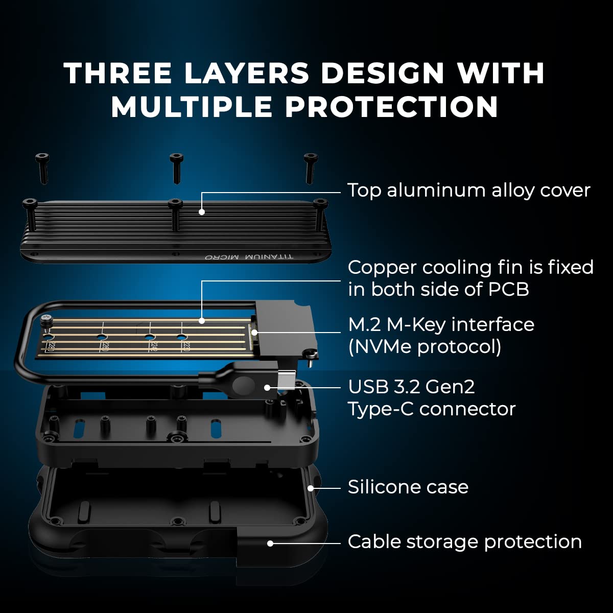 Titanium Micro External SSD 4TB - Mercury Portable SSD, Up to 1000MB/s, USB 3.2 Gen 2 USB-C USBA, Rugged IP66 Water Resistance, Drop Proof, External Solid State Drive Slim and Lightweight Storage