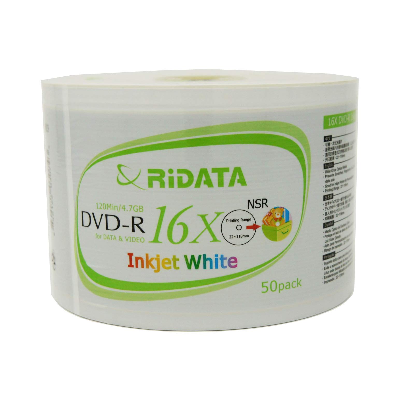 600 Pack Ridata DVD-R 16X 4.7GB 120 Min White Inkjet Hub Printable Blank Data Video Media Recordable Disc