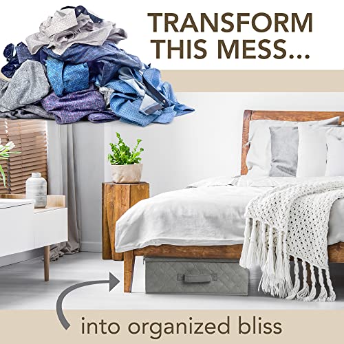 Foldable Underbed Storage Bags, Closet Organizers and storage bins, Clothes Blankets Organizer, with Clear Window and Reinforced Handles, 24β x 16β x 6", Gray, Pack of 2