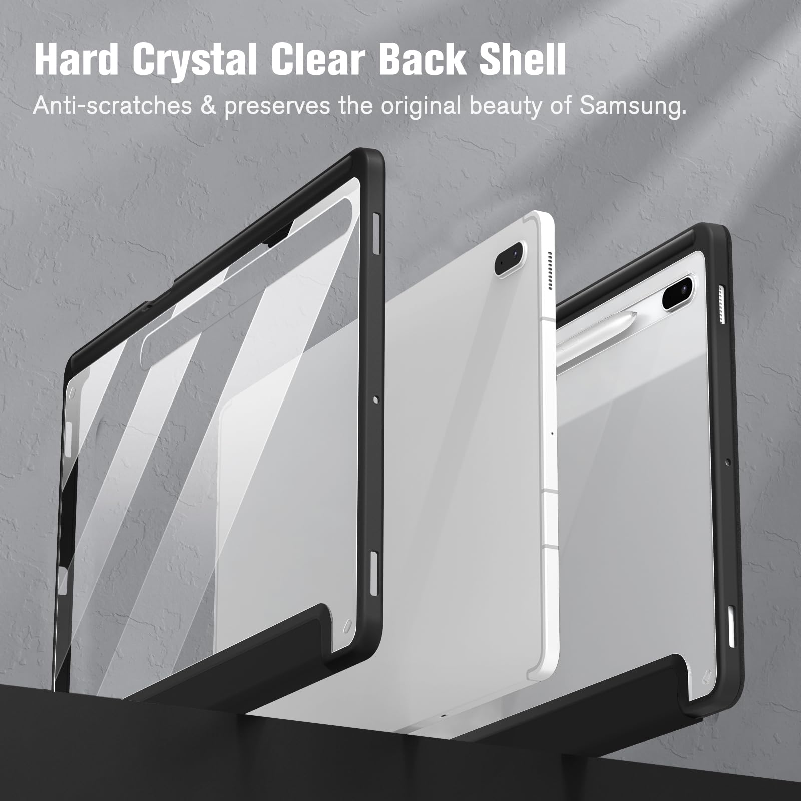 Fintie Hybrid Slim Case for Samsung Galaxy Tab S8 Plus 2022/S7 FE 2021/S7 Plus 2020 12.4 Inch with S Pen Holder, Shockproof Cover with Clear Transparent Back Shell, Auto Wake/Sleep, Black