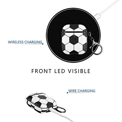 Airpods Case Cover,Durable Full Protection Soccer Design Airpods 1&2 Case Cover,with Keychain Front LED Visible