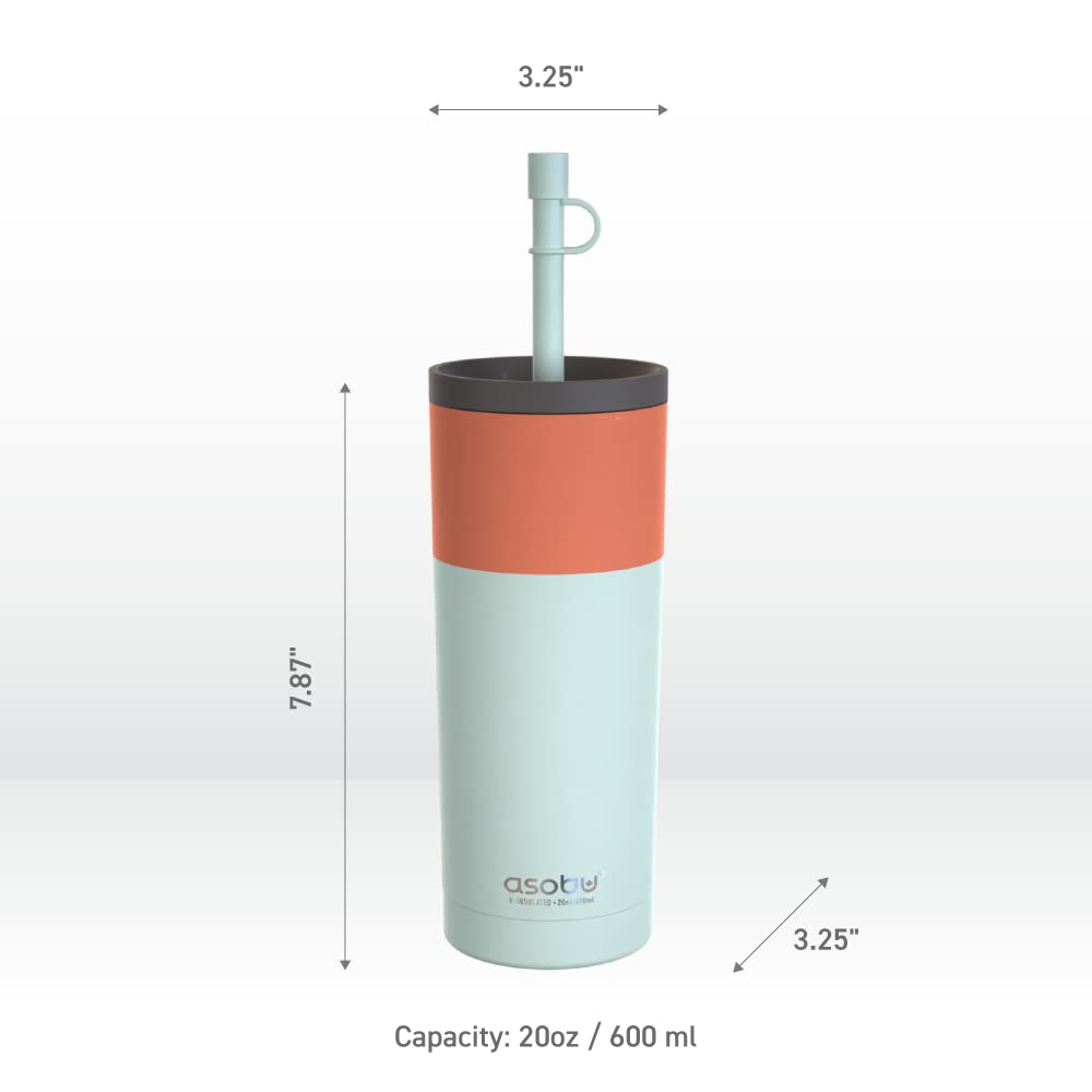 asobu Sippy Double Wall Stainless Steel 20 Ounce Tumbler with Silicone Flexible Straw, 20 Ounces (Pastel Teal)