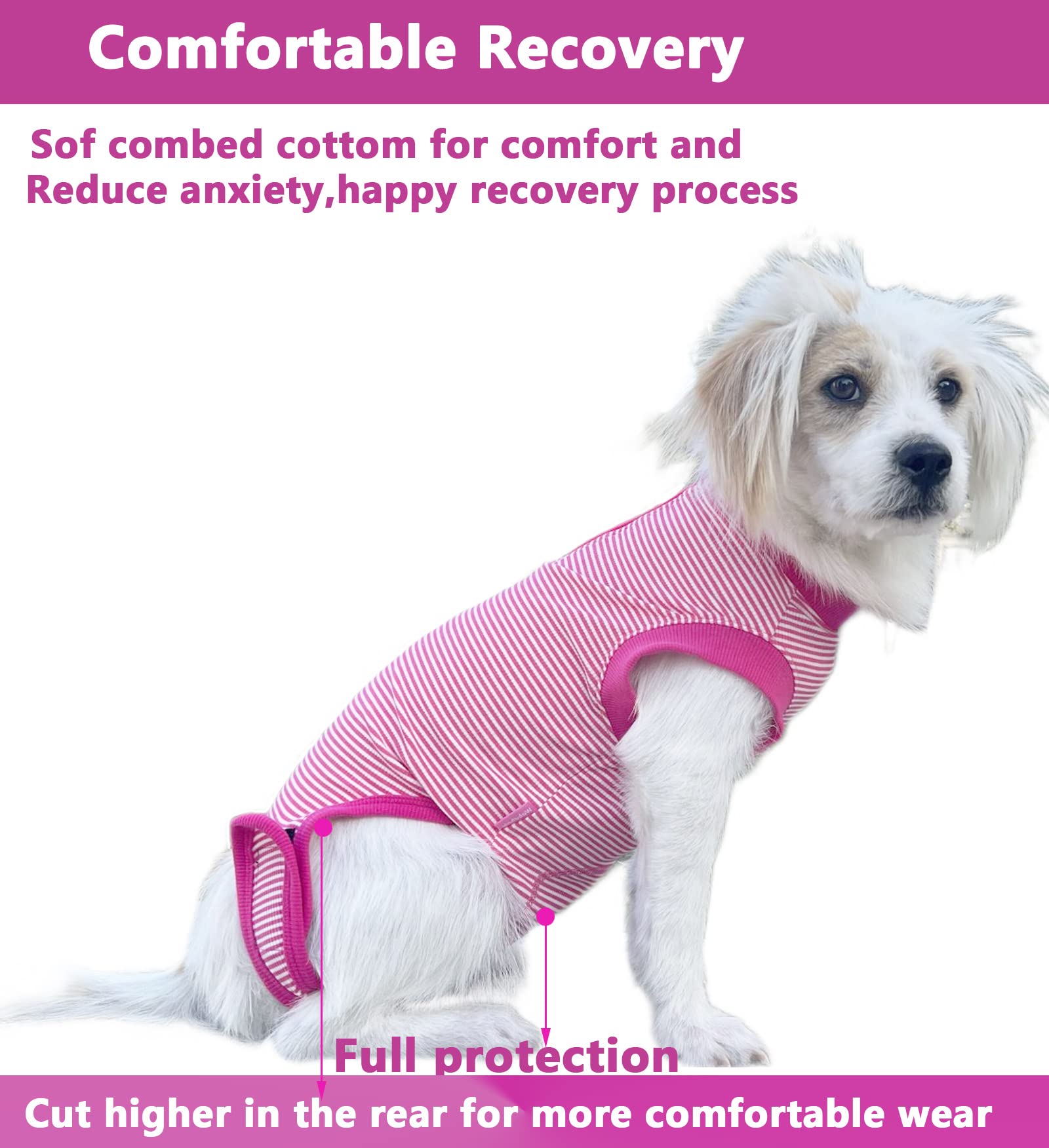 Wabdhally Dog Surgery Recovery Suit,Surgical Suit for Large Female Spay,Soft Combed Cotton,Rose Striped Zipper Onesie L
