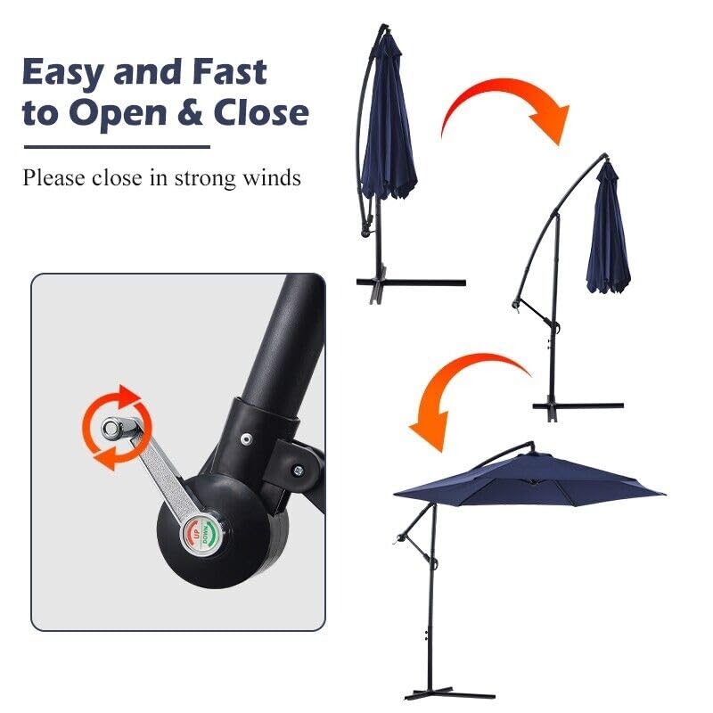 10 ft Hanging Umbrella Outdoor Market Umbrella Cantilever Garden Sun Shade (Blue)