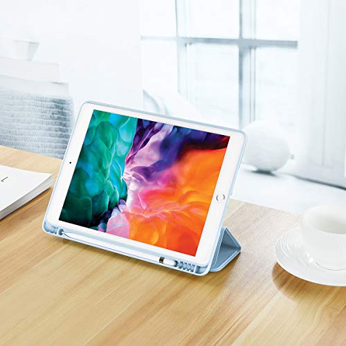 SIWENGDE Compatible for iPad 10.2 inch 9th/8th/7th Generation Case(2021/2020/2019) with Pencil Holder, Slim Soft TPU Smart Trifold Stand Protective Full Body Cover, Auto Sleep/Wake(Light Blue)