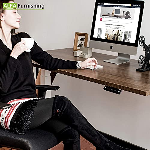 ALFA FURNISHING Quick Install Standing Desk, 48 X 30 Inches Dual Motor Electric Stand Up Desk, Adjustable Height Sit Stand Desk with Whole-Piece Desktop, 4 Pre-Set Memory(Walnut Top+White Frame)